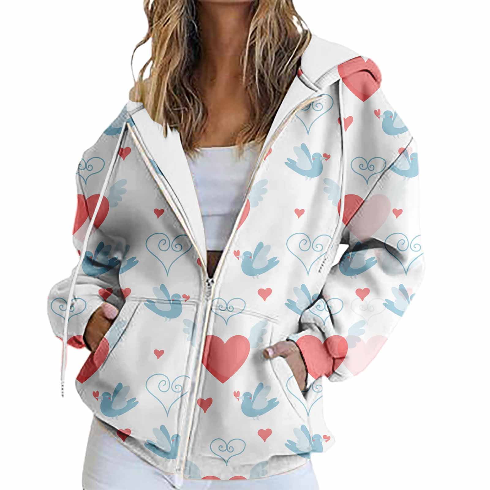 NMMUED Valentine Jacket for Women Zip Up Hoodie Cute Love Vibes Heart ...