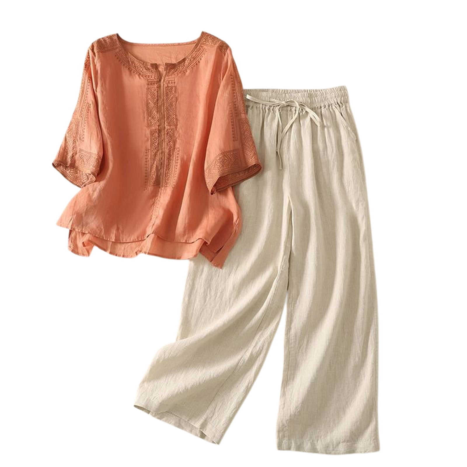 NMMUED Women Linen Sets 2 Piece Outfits Linen Pants Set for Women ...