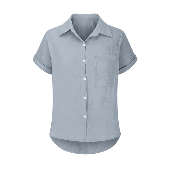 NMMUED Womens Summer Button Up Shirts Casual Short Sleeve Collared ...