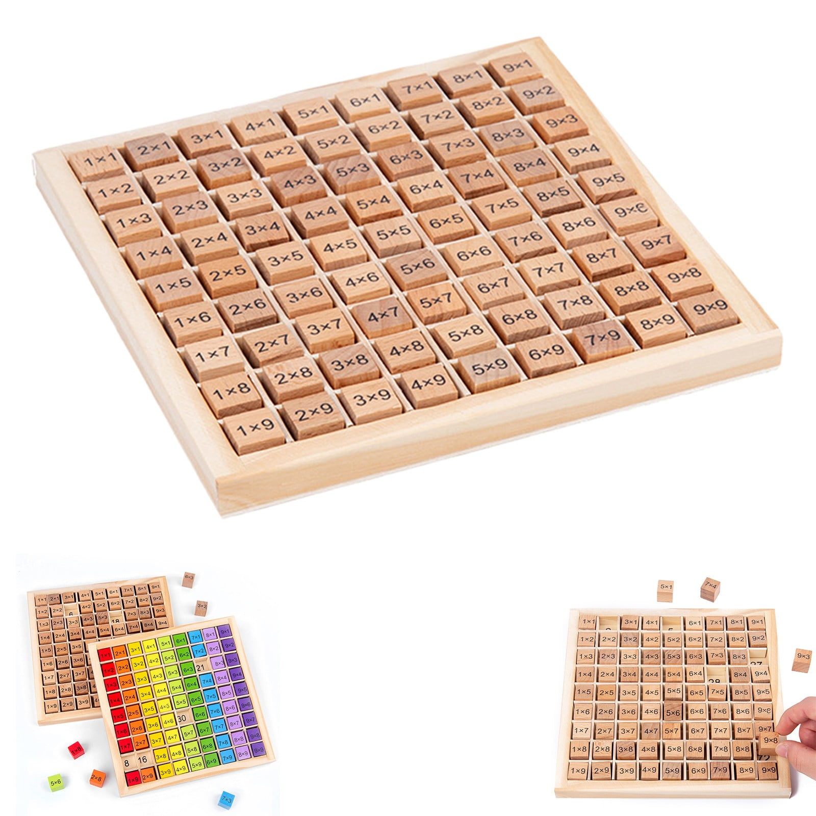 NMMUED Wooden Rainbow Multiplication Board Multiplication Learning Tray ...