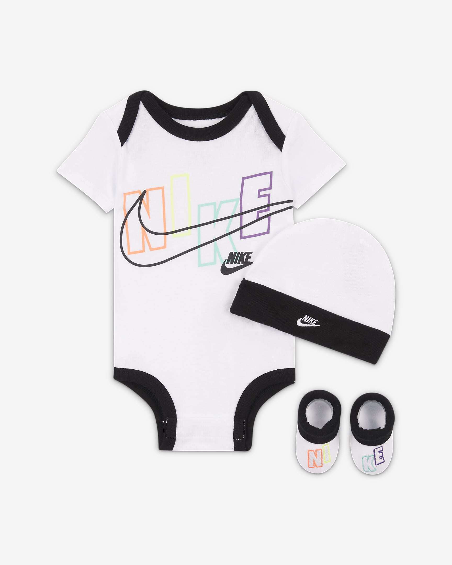 [NN0648-001] Baby Nike Bodysuit, Hat and Booties 3-PC Box Set - Walmart.com