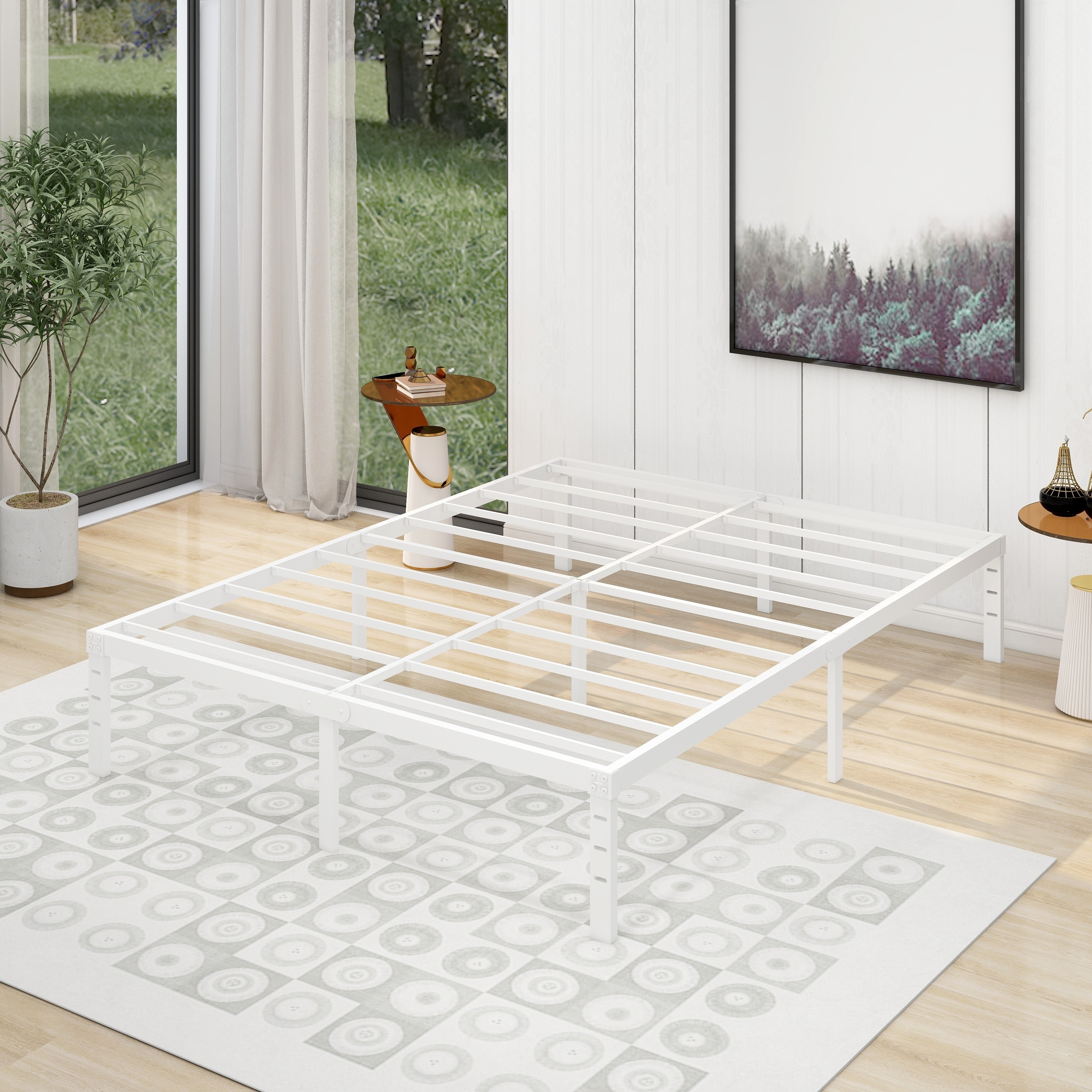 NNV 14" 3500 lbs Heavy Duty Bed Frame, Duty Steel Slat Metal Bed Frame White - Queen - Walmart.com
