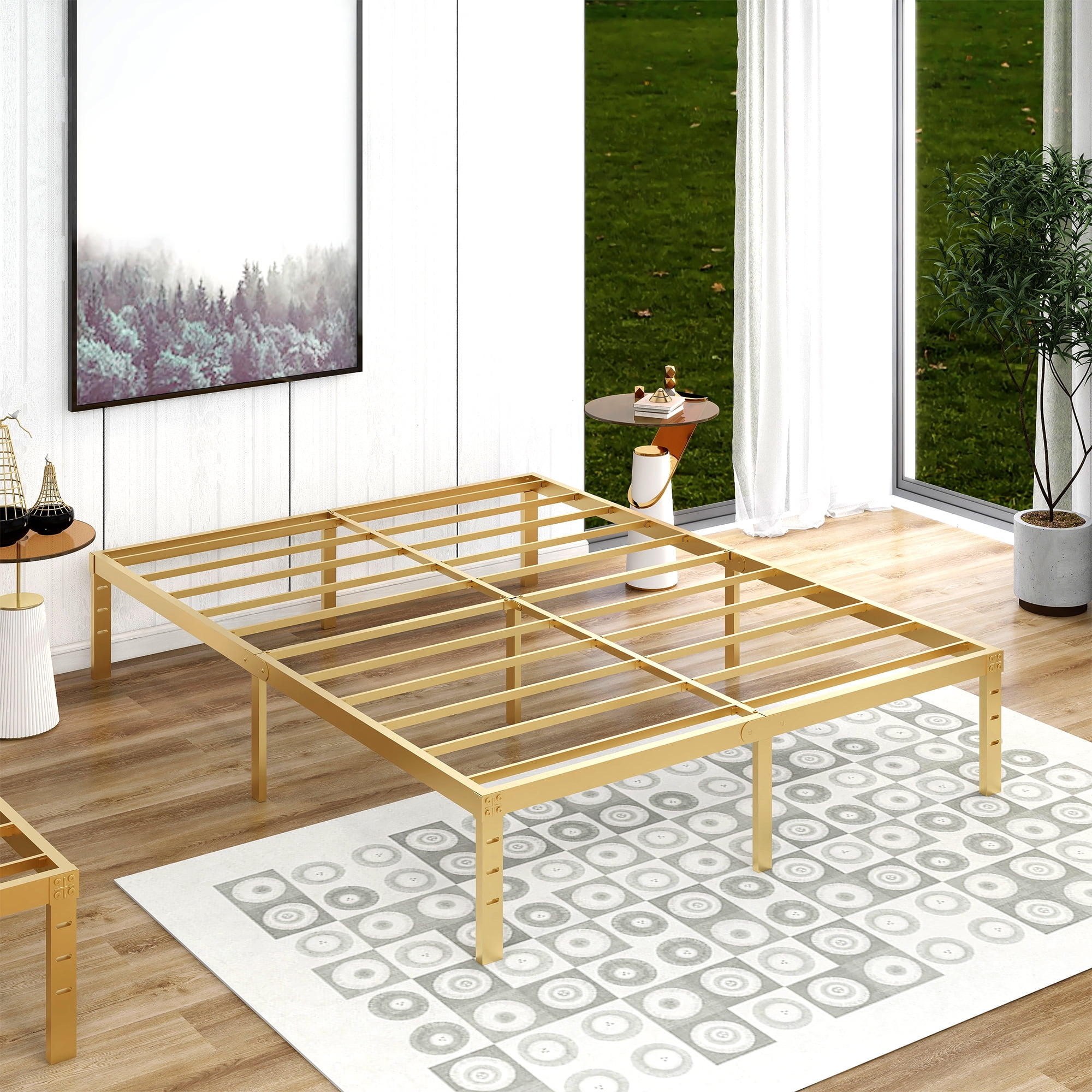 NNV 14" 3500 lbs Heavy Duty Steel Slat Metal Queen Bed Frame, Suitable ...