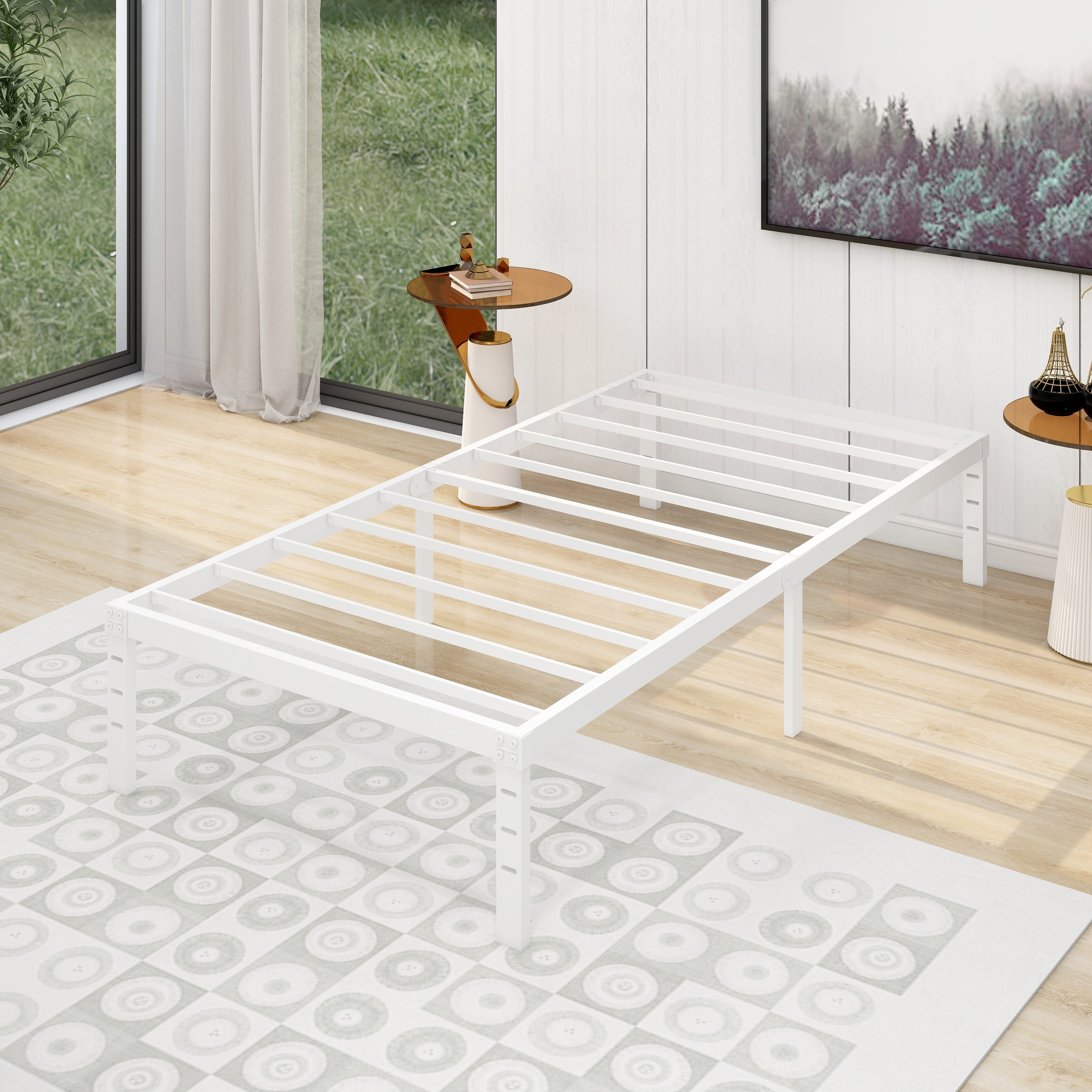 NNV 14" 3500 lbs Heavy Duty Steel Slat Metal Twin Bed Frame, Suitable ...