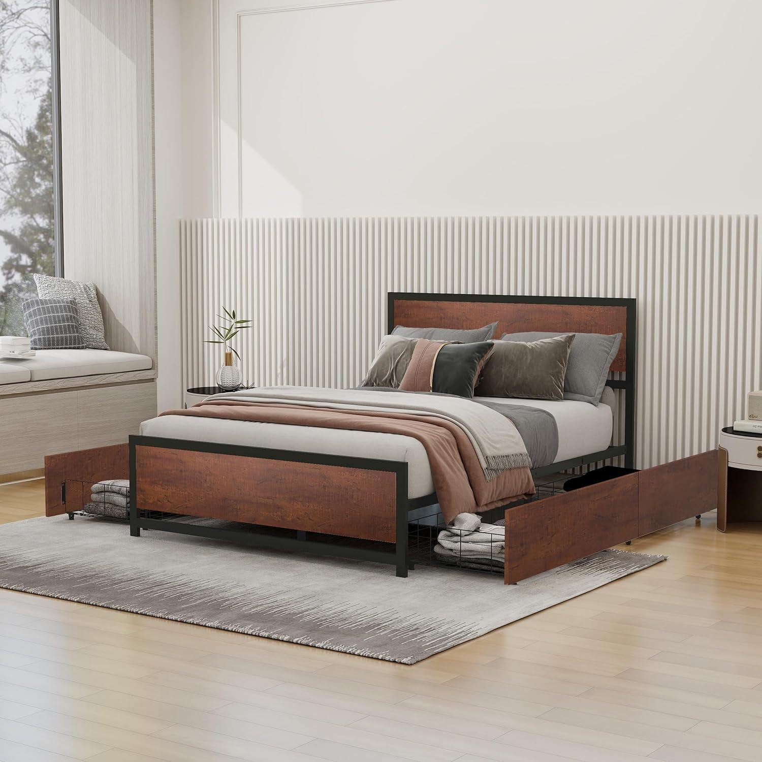 NNV Full Size Metal Platform Bed Frame with 4 Drawers for Adults ...