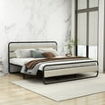 NNV King Bed Frame with Upholstered Linen Headboard, Round Pipe Design ...