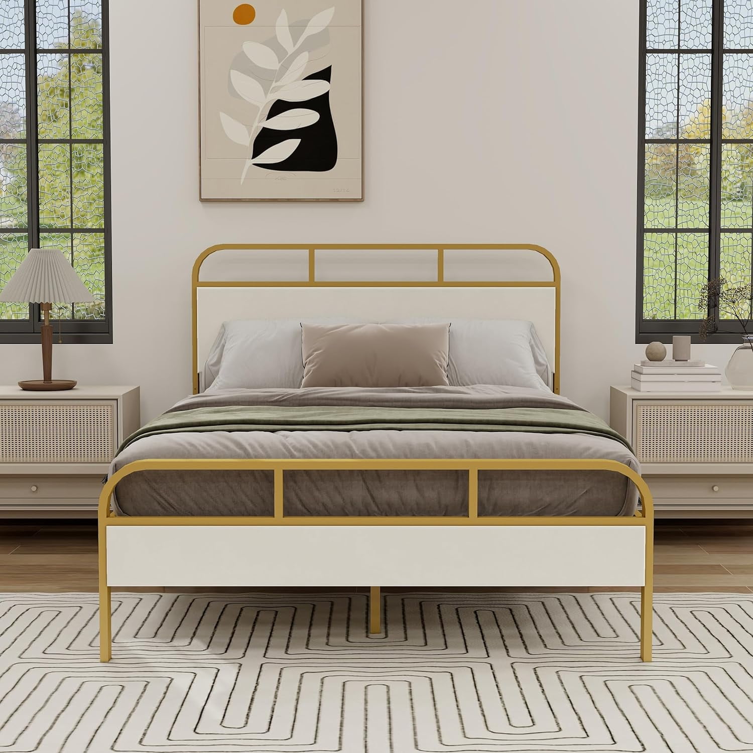 NNV Metal Platform Full Size Bed Frame with Velvet Upholstered ...