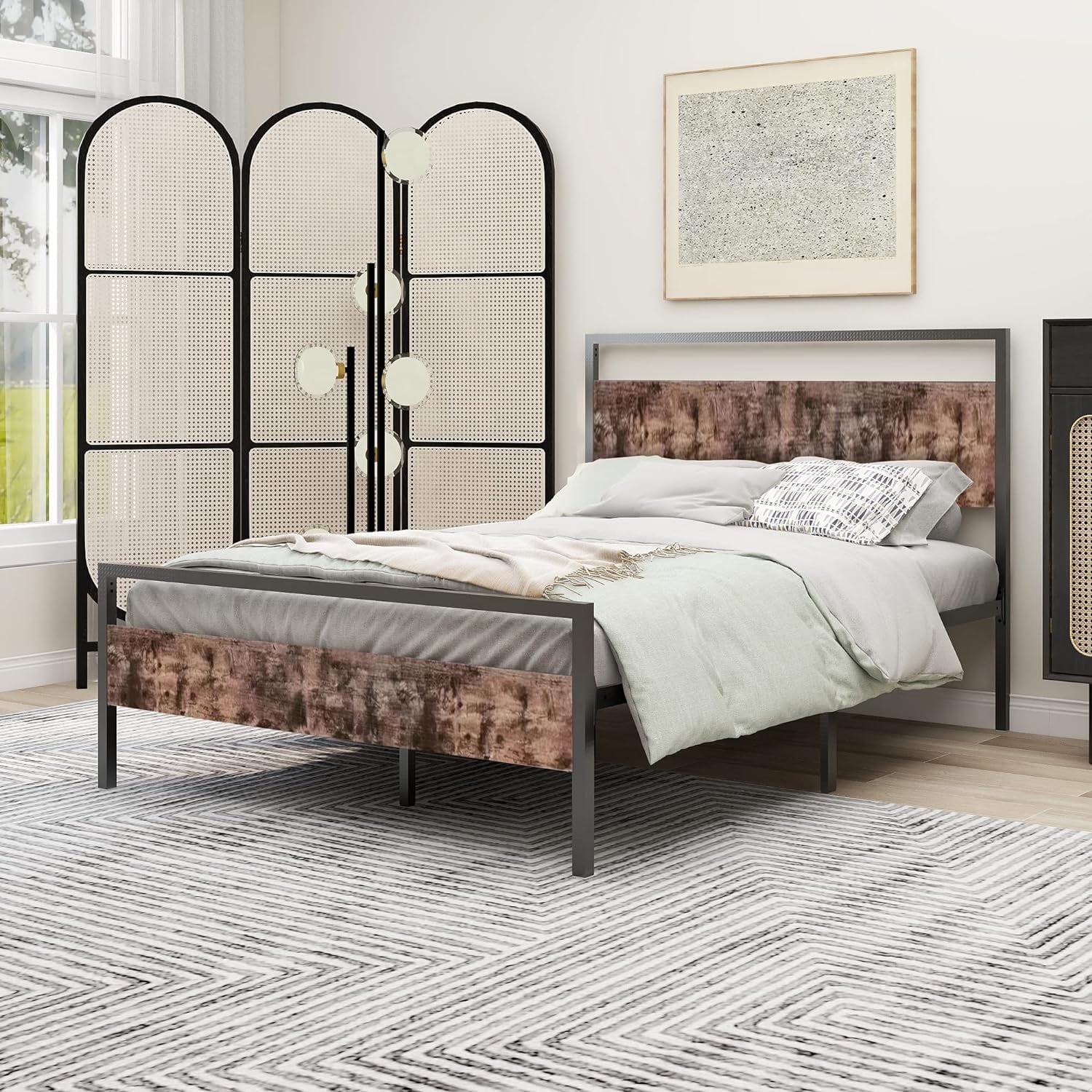 NNV Metal Platform Full Size Bed Frame with Wooden Headboard, Sturdy ...
