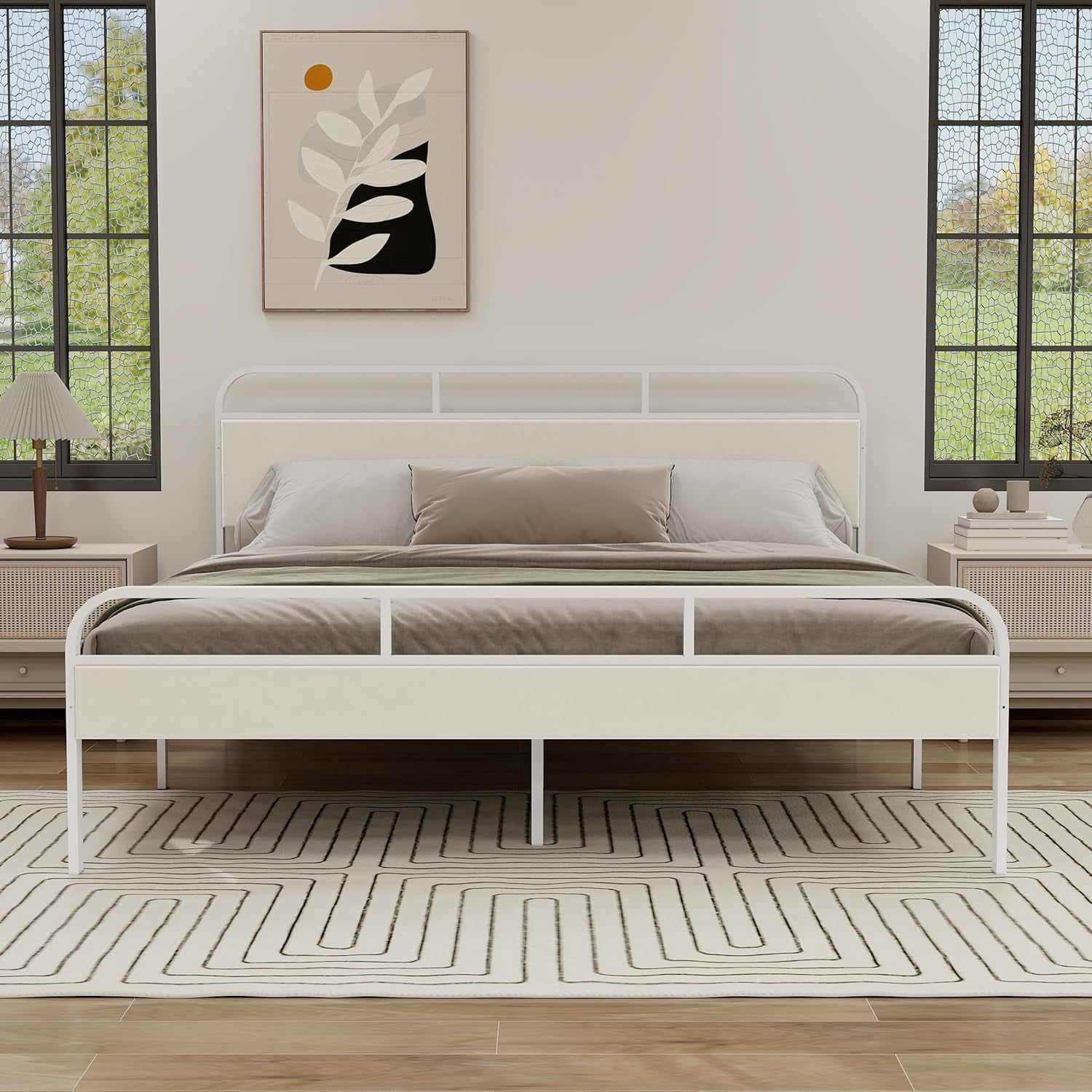 NNV Metal Platform King Size Bed Frame with Velvet Upholstered ...