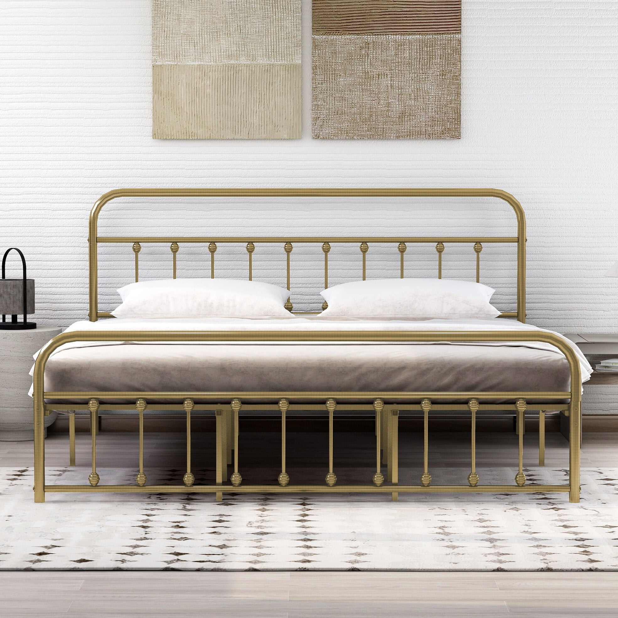 NNV Platform Metal Bed Frame with Victorian Style Iron-Art Headboard ...