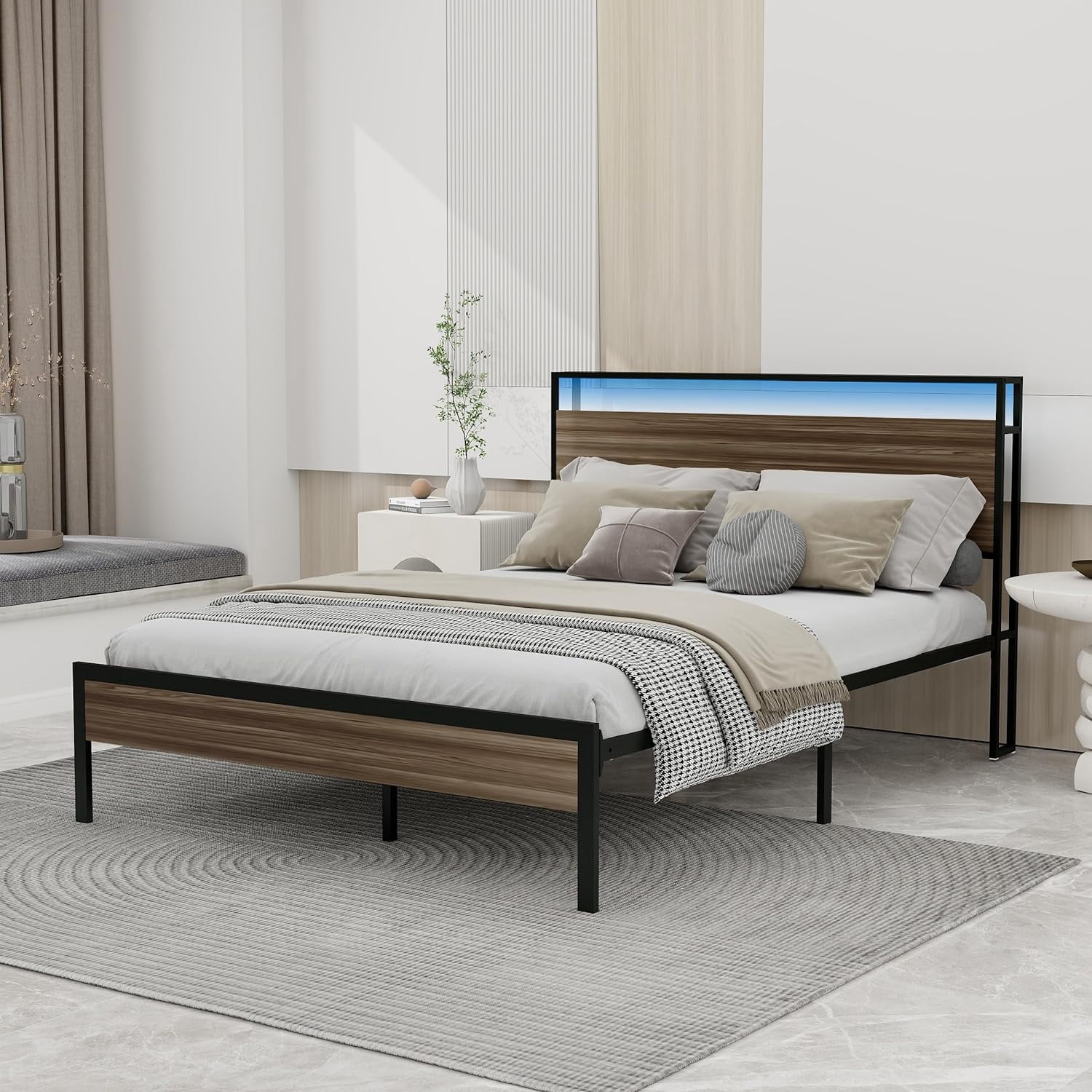 NNV Queen Size Metal Platform Bed Frame with USB Ports & AC Outlets ...