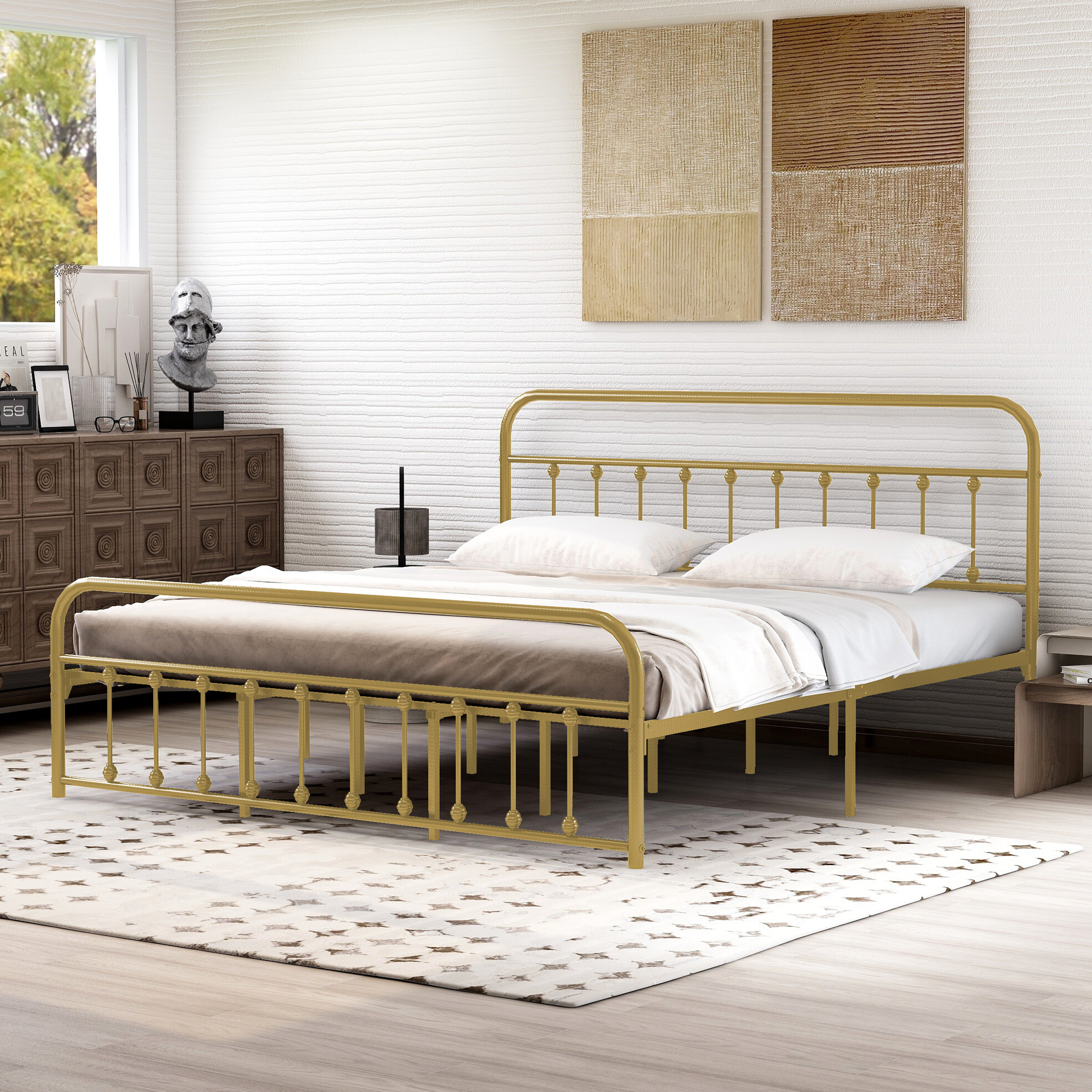 NNV Durable Metal California King Bed Frame, Vintage Style, Easy ...