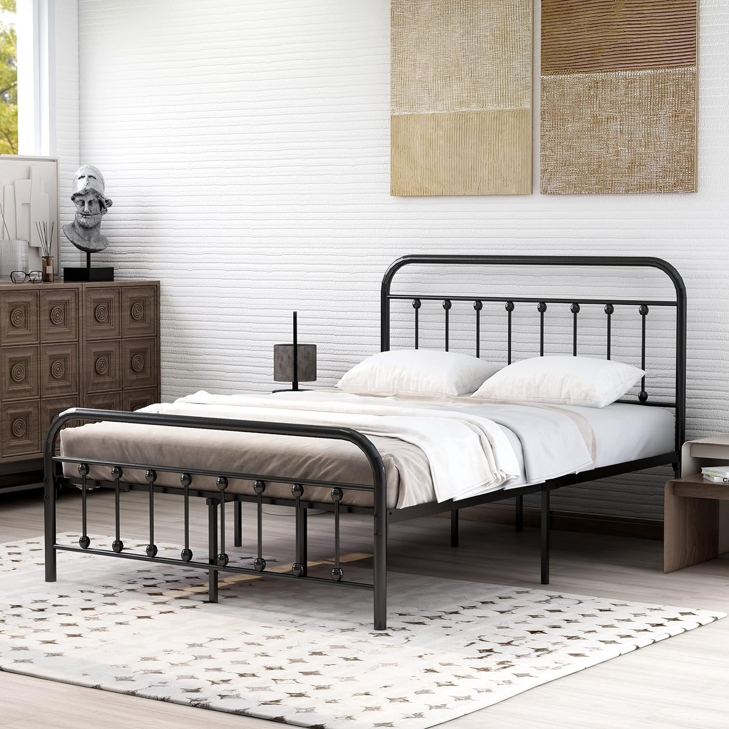 NNV Vintage Full Size Platform Bed Frame, Metal Slats Support, Easy ...