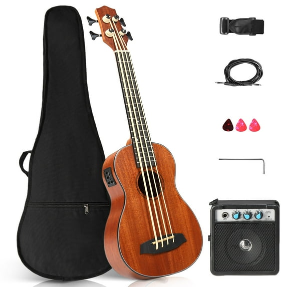 NNYYS Electric Acoustic Bass Ukulele, 30 inch Mahogany Ukelele with EQ ...