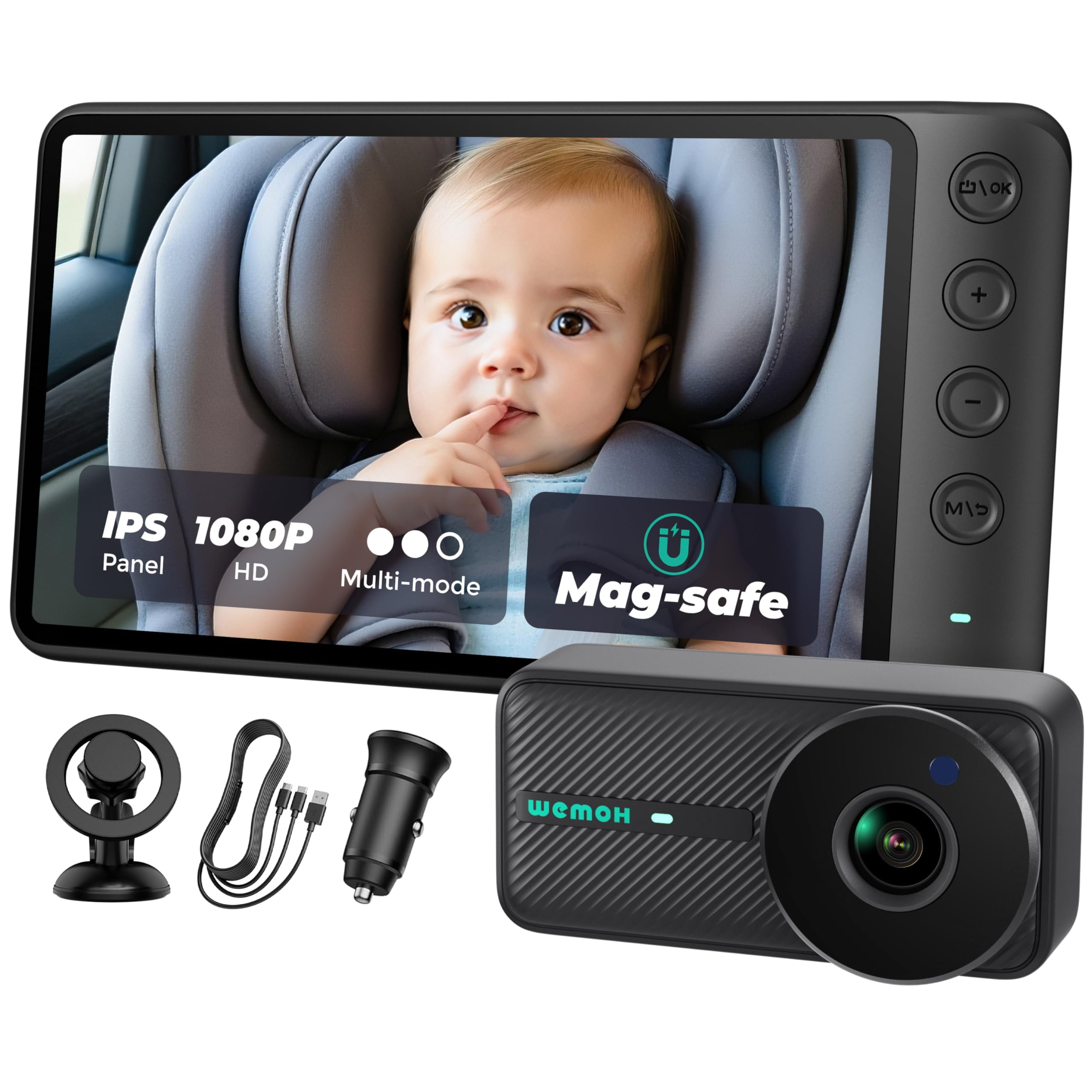 NO.1 Magnetic Baby Car Camera, 5'' 1080P IPS Magnetic Mount Monitor ...