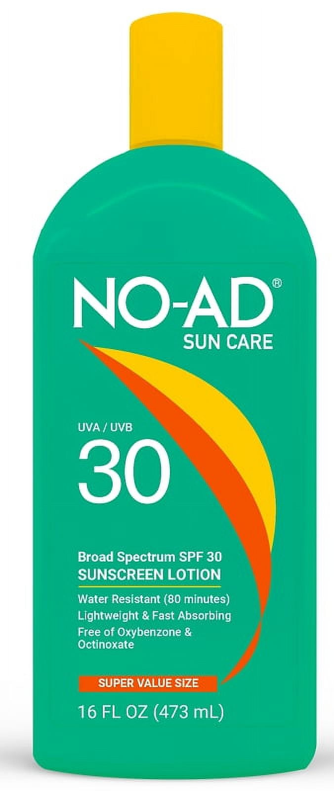 NO-AD Sunscreen Lotion SPF 30 16oz Water Resistant Broad Spectrum UVA ...