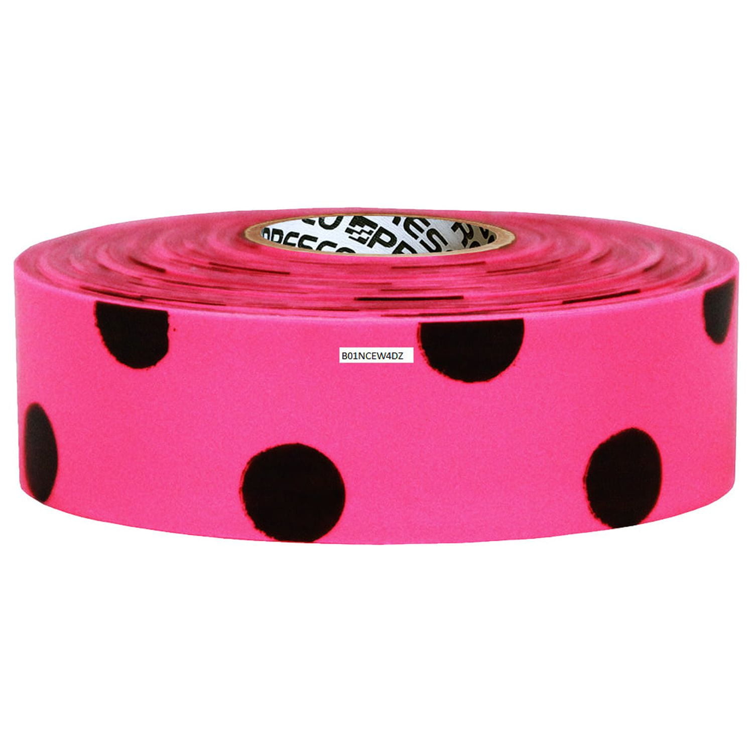 [NO ADHESIVE] Presco Polka Dot Patterned Roll Flagging Tape: 1-3/16 in. x 50 yds. (Neon Pink and ...