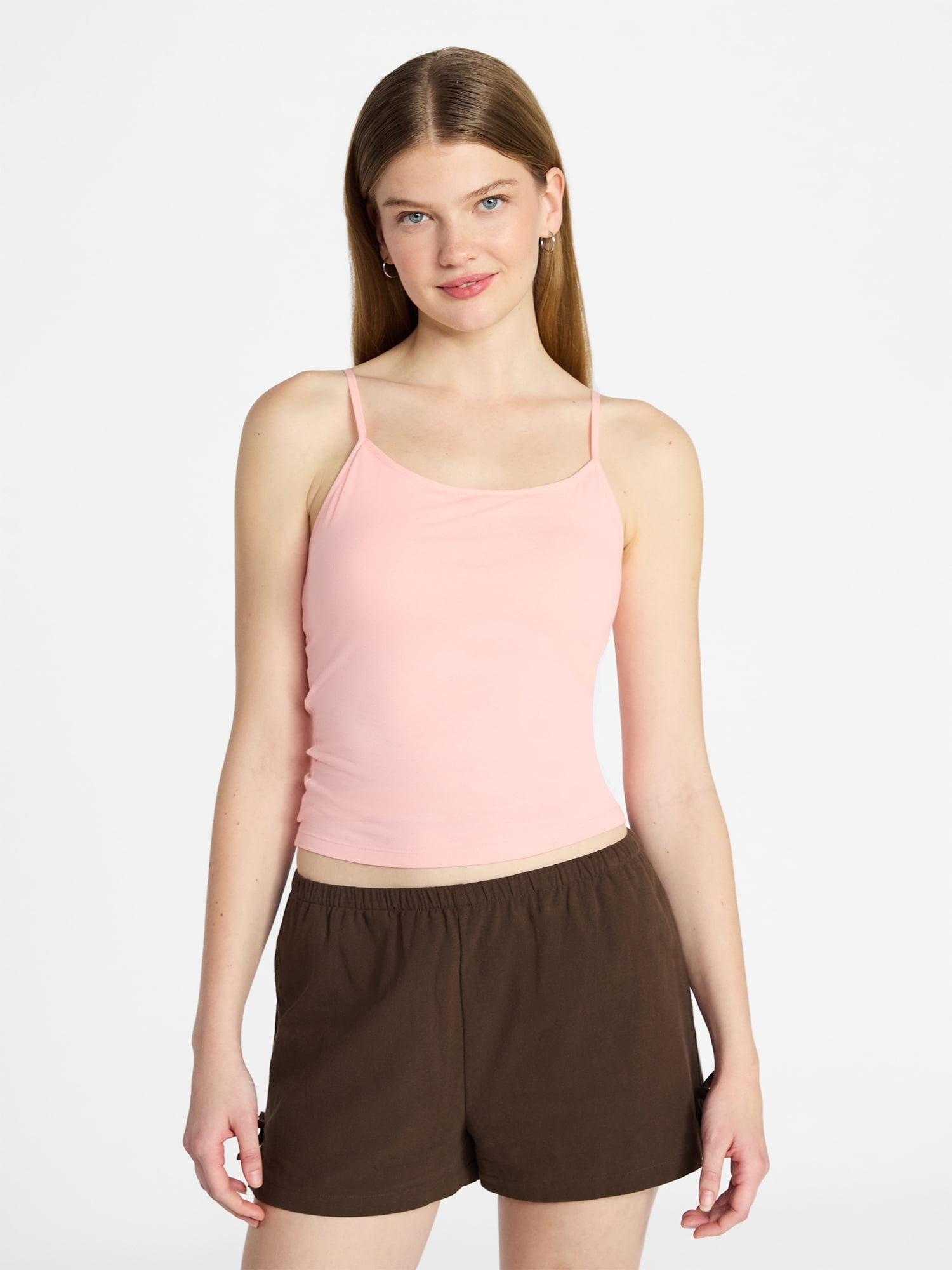 No Boundaries Cropped Cami Top with Shelf Bra, Women's XXS-XXL ...