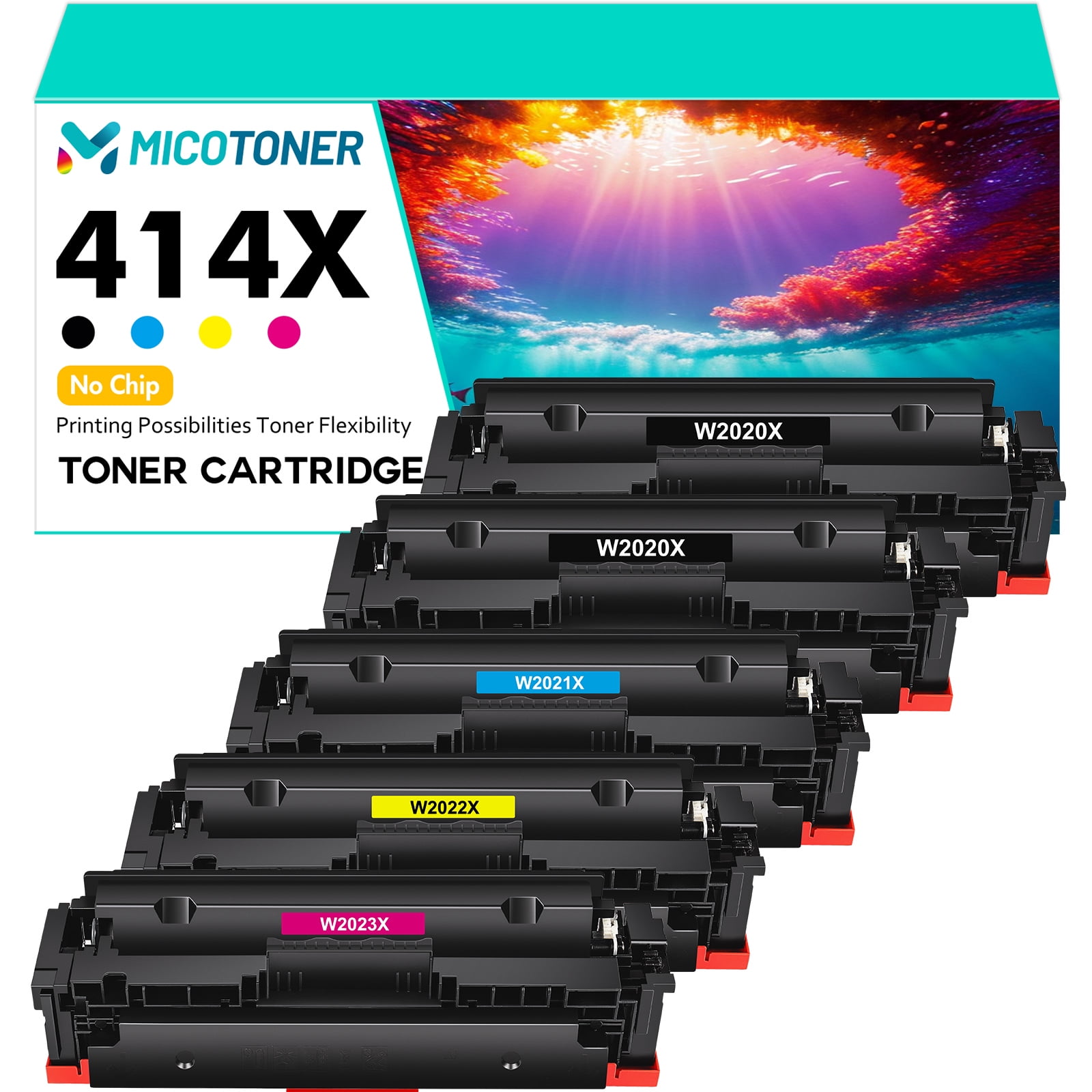 NO CHIP 414X 414A Toner Cartridge Compatible for HP W2020X W2020A Color ...