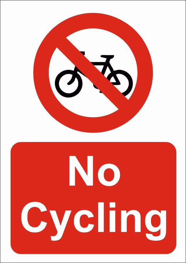 NO CYCLING Metal Aluminum Sign OR FOAMEX SIGN HEATH & SAFETY SIGNS Size ...