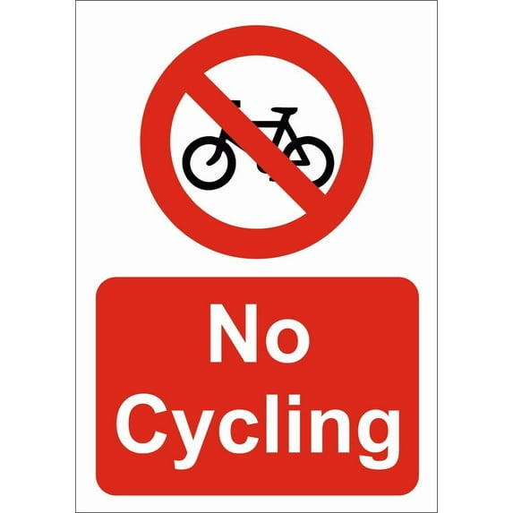 NO CYCLING Metal Aluminum Sign OR FOAMEX SIGN HEATH & SAFETY SIGNS Size ...