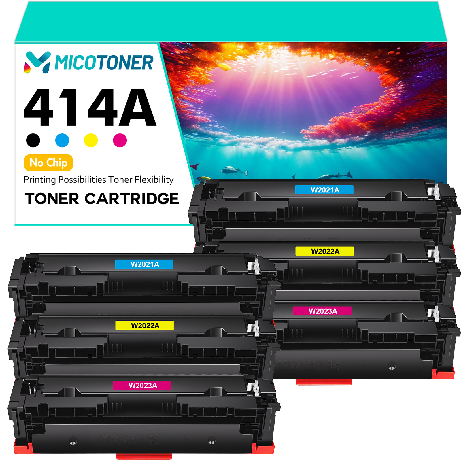 NO Chip 6-Pack Compatible Toner Cartridge for HP 414A W2021A Color ...