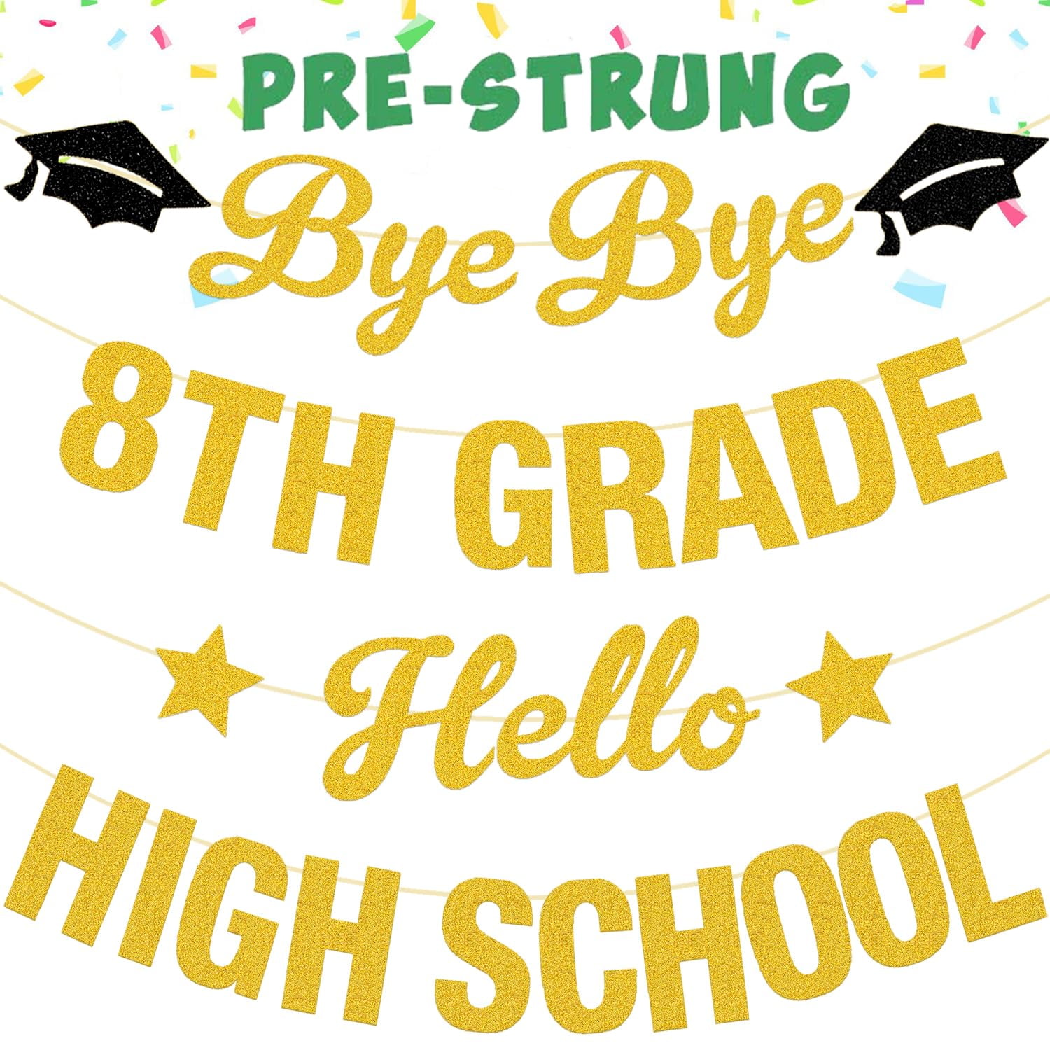 NO-DIY Glittery 8thTRDN Grade Graduation Banner, Bye Bye 8th Grade ...