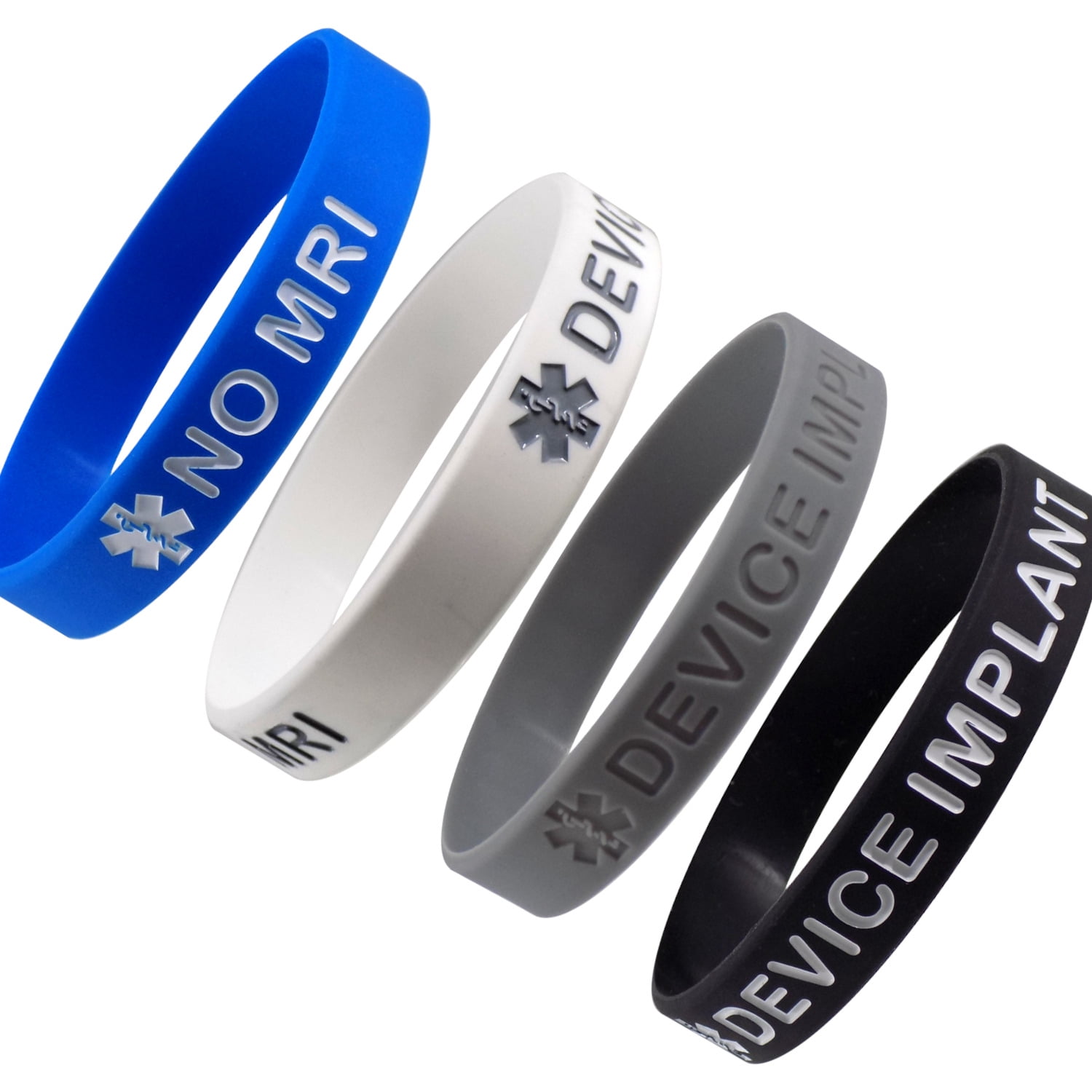 'NO MRI DEVICE IMPLANT' Medical Alert ID Silicone Bracelet Wristbands 4 ...