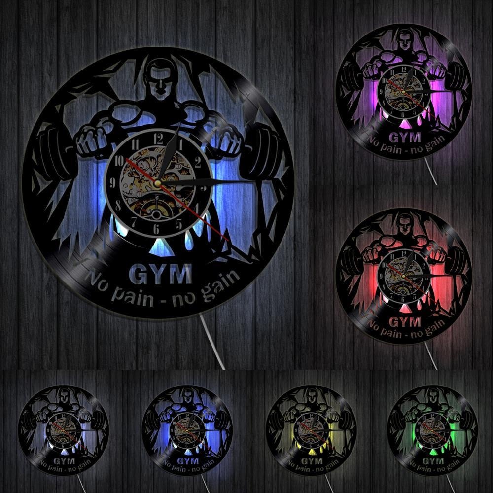 NO PAIN NO GAIN GYM Wall Clock Fitness Vinyl Record Wall Clock ...