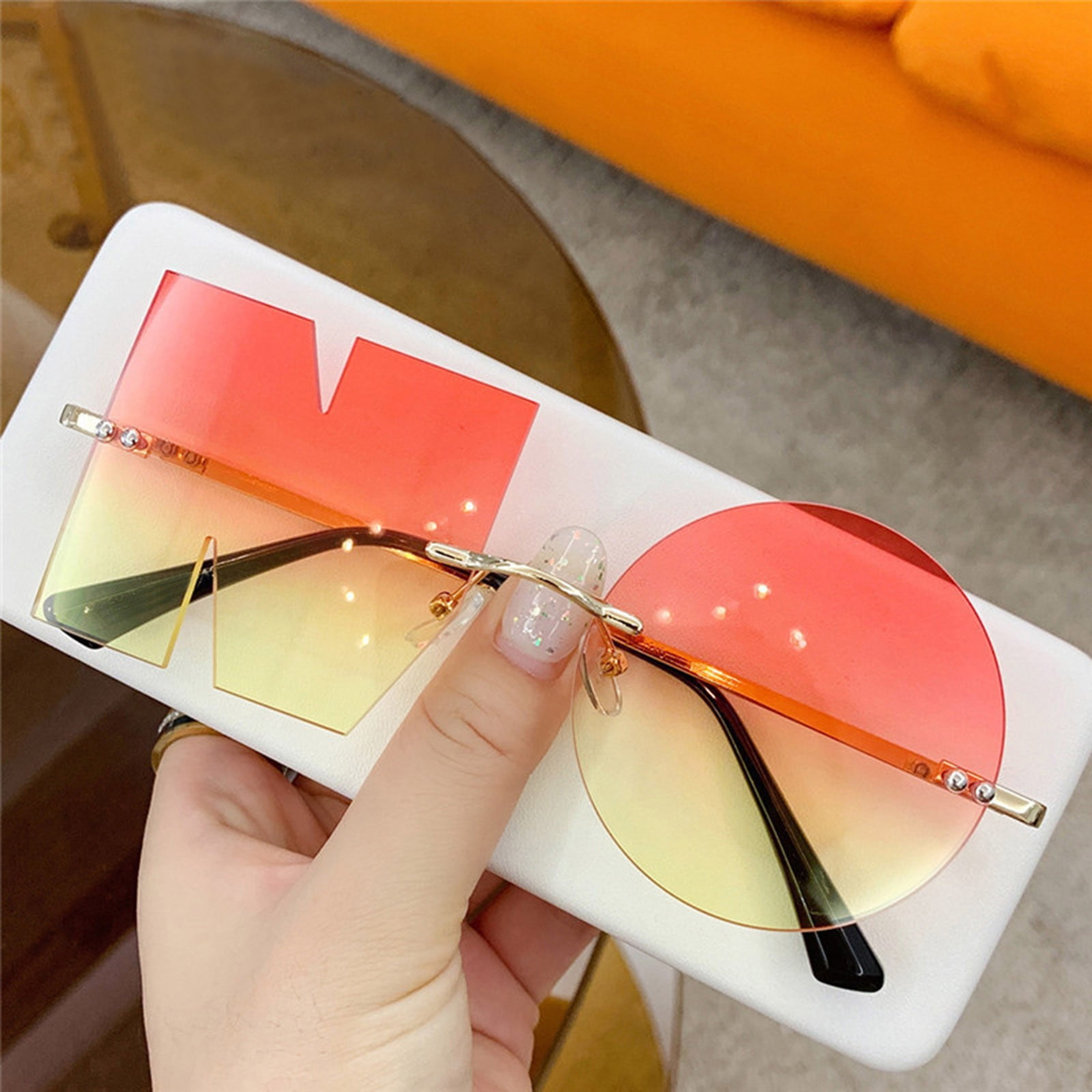 NO Party Rimless Irregular Design Sunglasses For Both Men And Women ...