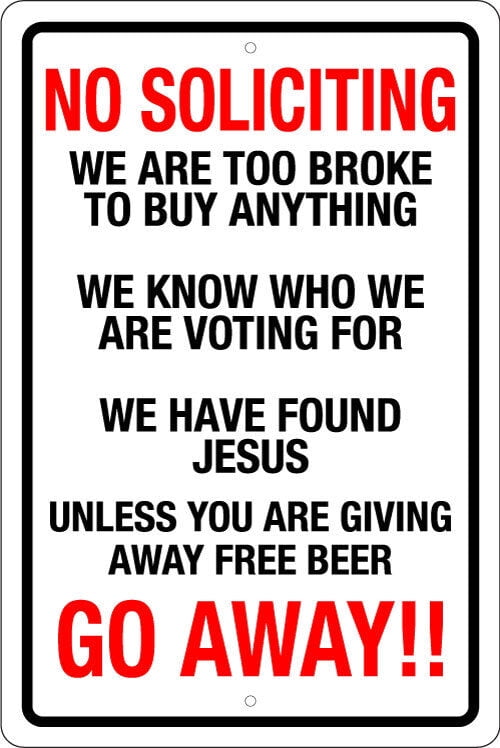 NO SOLICITING Aluminum SIGN NO TRESPASSING, NO SALESMAN, FRONT DOOR ...