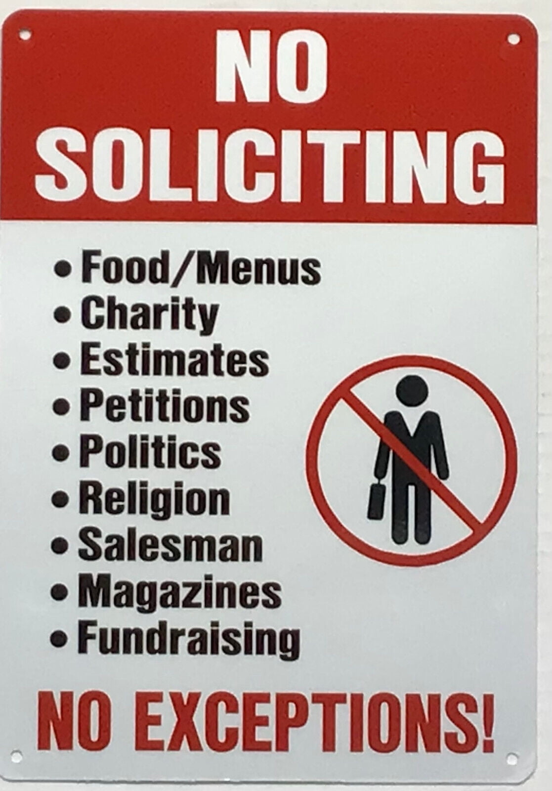 7x10 White Aluminum No Soliciting No Exceptions Sign - Metal, Durable ...