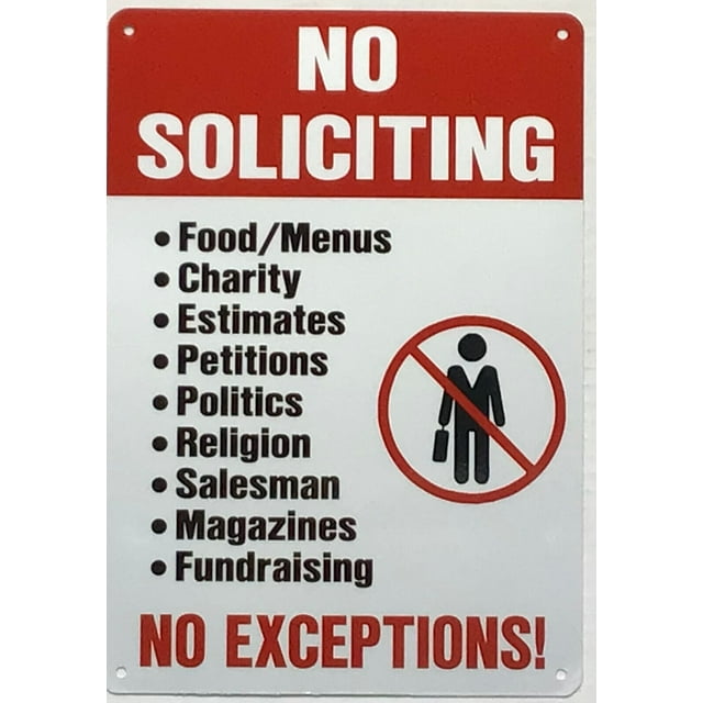 7x10 White Aluminum No Soliciting No Exceptions Sign - Metal, Durable ...