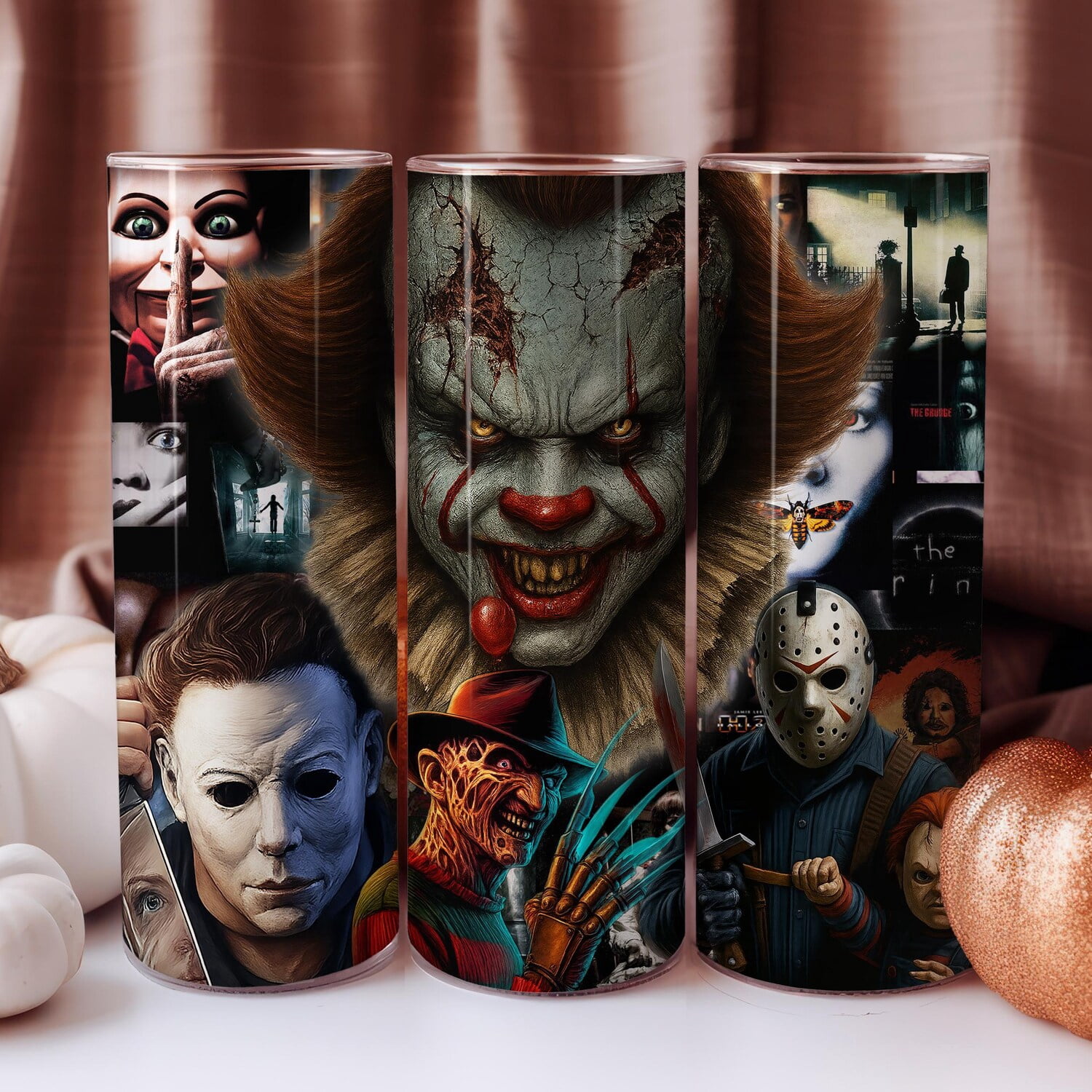 [NO STRAW] Halloween Horror Characters Tumbler, 20oz Skinny Tumbler ...
