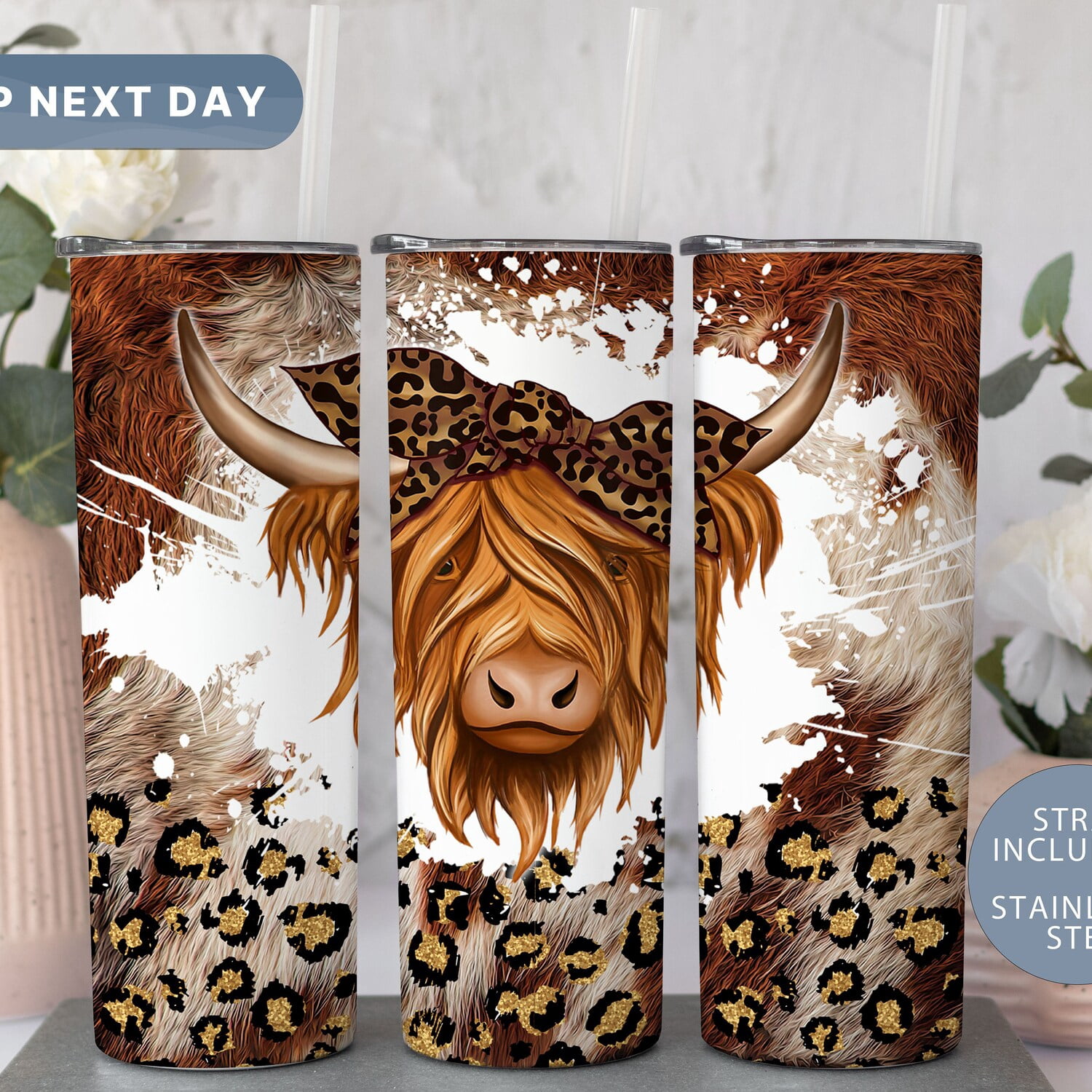 [NO STRAW] Highland Cow Tumbler • Cheetah Cow Gifts • Highland Cow ...