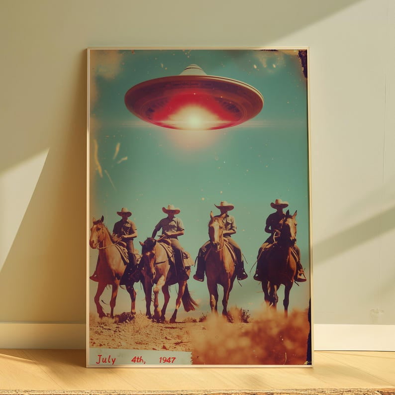 NO frameless Unbranded Vintage UFO Cowboy Wild West Alien Encounter ...