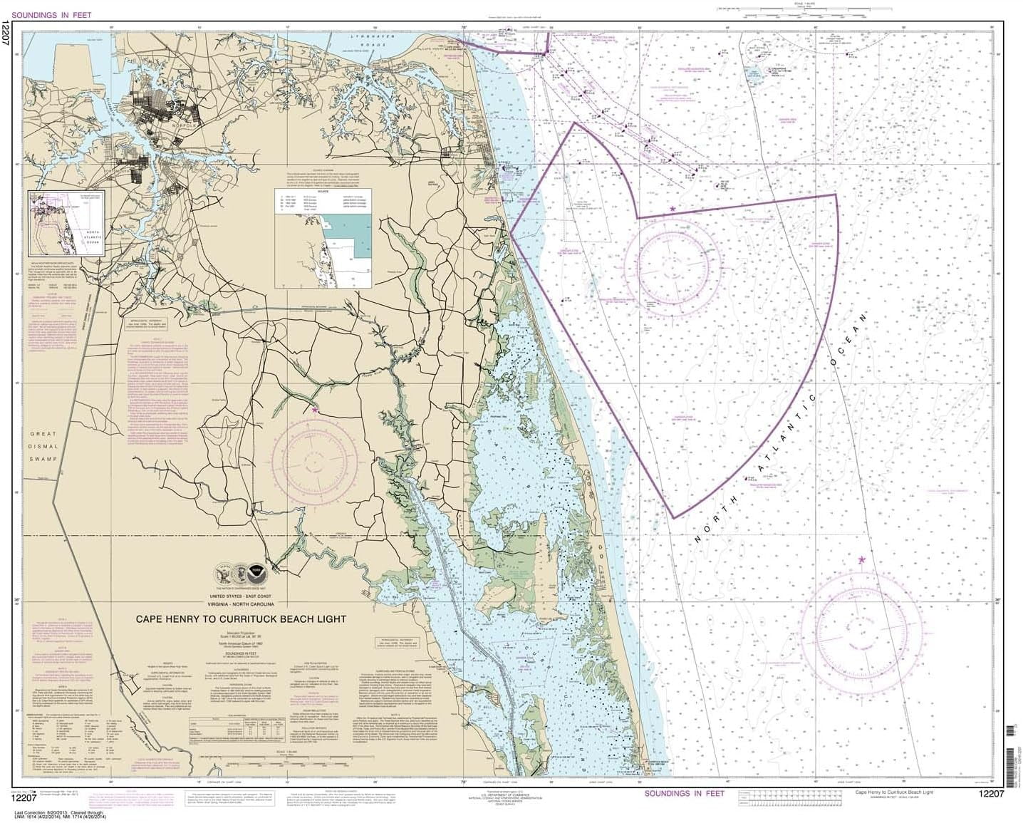 NOAA Chart 12207: Cape Henry to Currituck Beach Light 34.5 x 43.1 ...