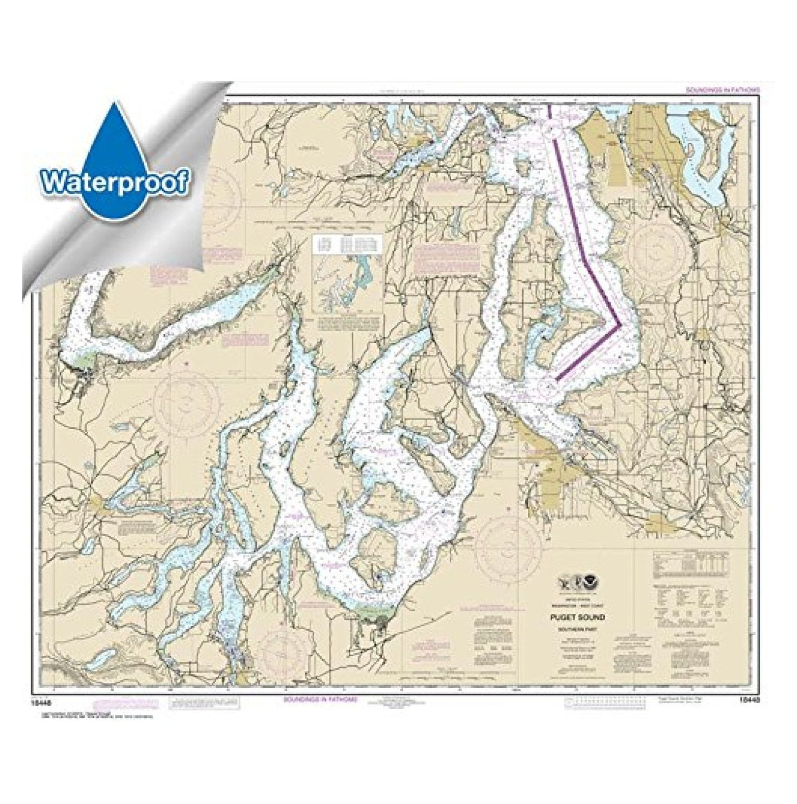 NOAA Chart 18448: Puget Sound-Southern Part 34.3 x 40.3 (Waterproof ...
