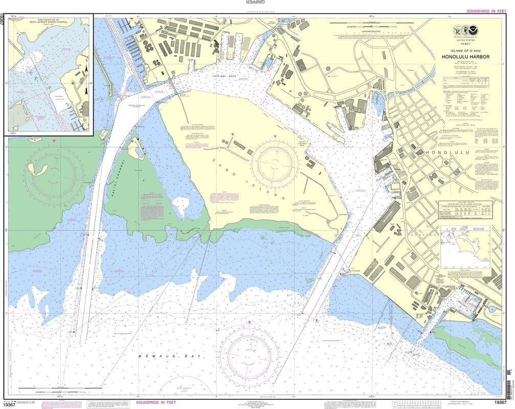 NOAA Chart 19367: Island of Oâ€˜AHU Honolulu Harbor - Walmart.com