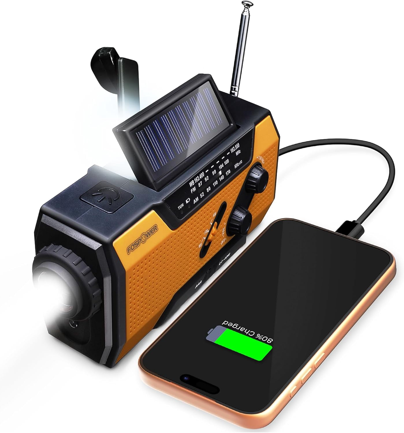 NOAA Emergency Weather Radio A1 7400mWh Portable Power Bank, AM/FM, USB ...