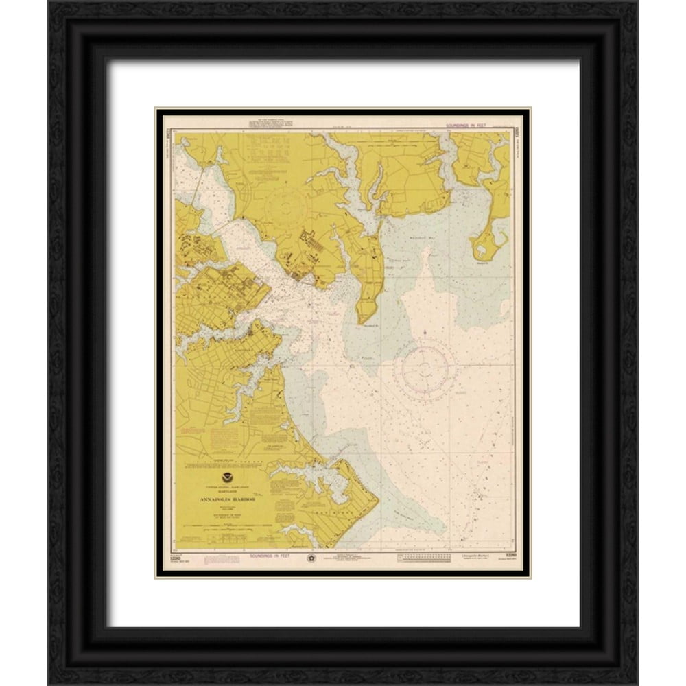 NOAA Historical Map-Chart 12x14 Black Ornate Wood Framed with Double ...