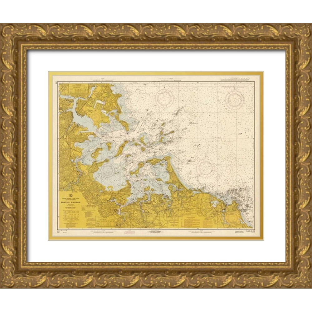 NOAA Historical Map-Chart 14x12 Gold Ornate Wood Framed with Double ...