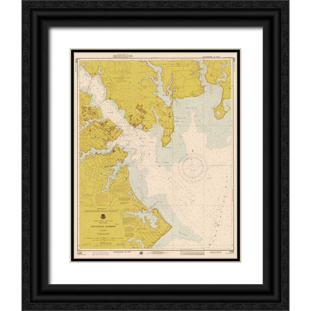 NOAA Historical Map-Chart 15x18 Black Ornate Wood Framed with Double ...