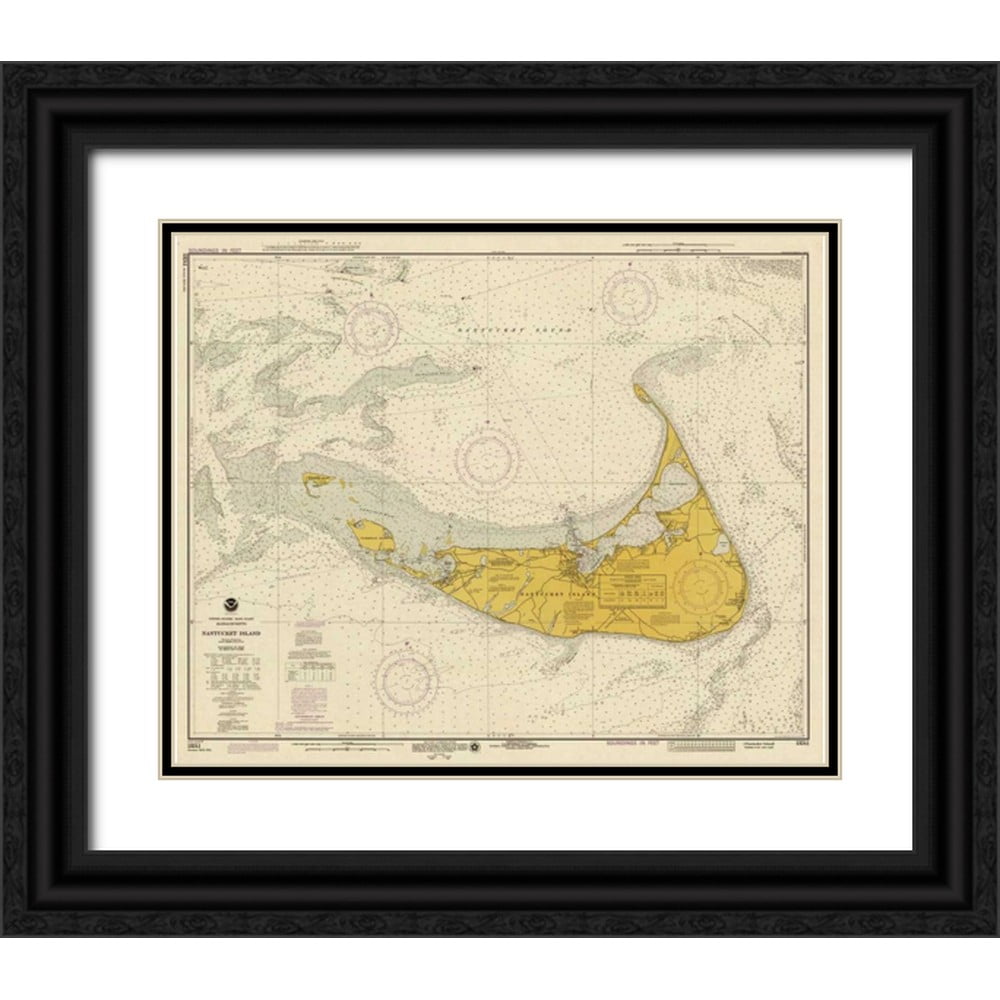 NOAA Historical Map-Chart 24x20 Black Ornate Wood Framed with Double ...
