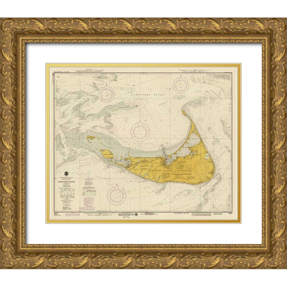NOAA Historical Map-Chart 24x20 Gold Ornate Wood Framed with Double ...