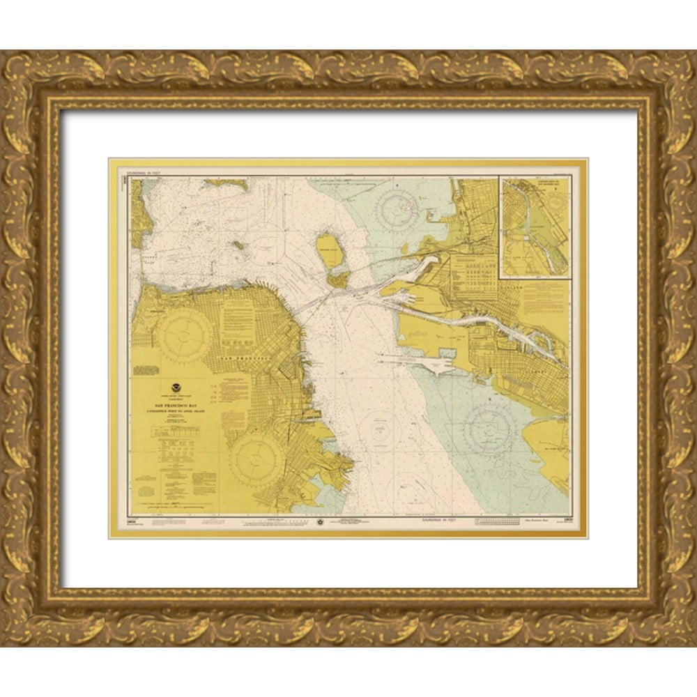 NOAA Historical Map-Chart 24x20 Gold Ornate Wood Framed with Double ...
