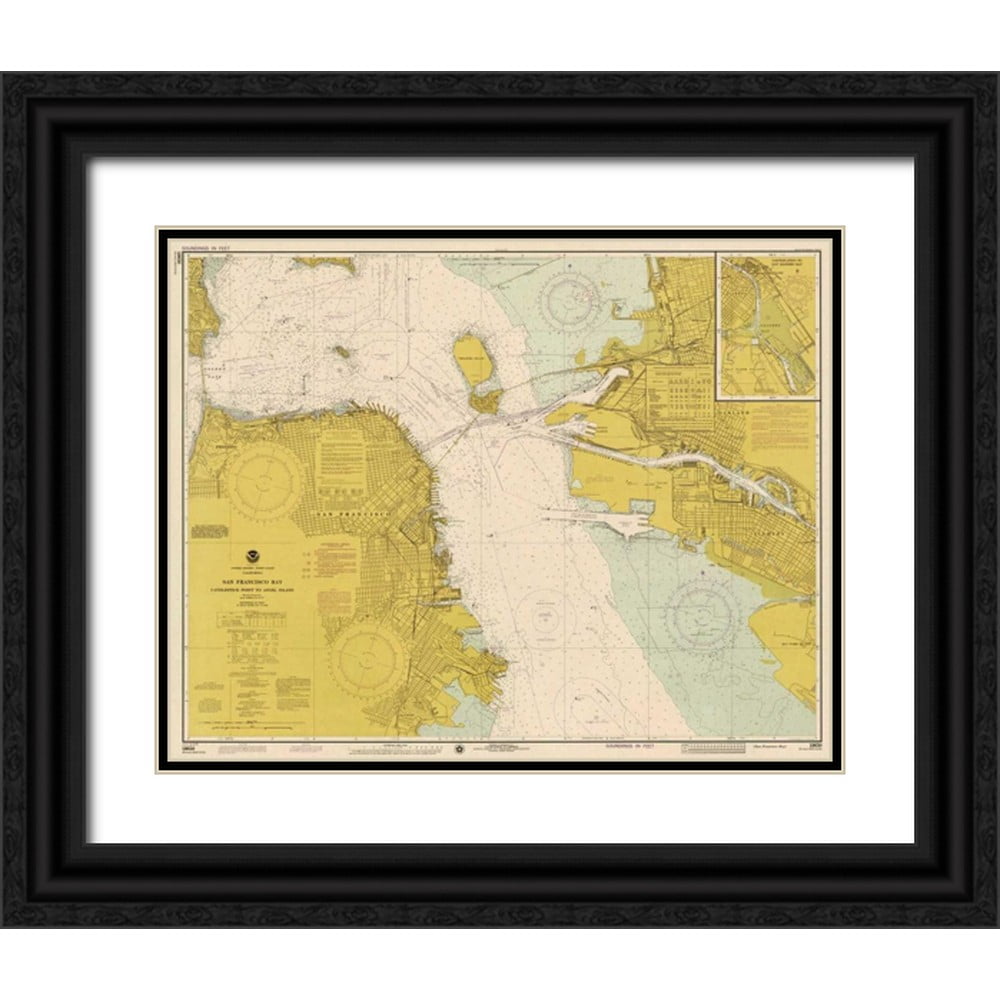 NOAA Historical Map-Chart 32x26 Black Ornate Wood Framed with Double ...