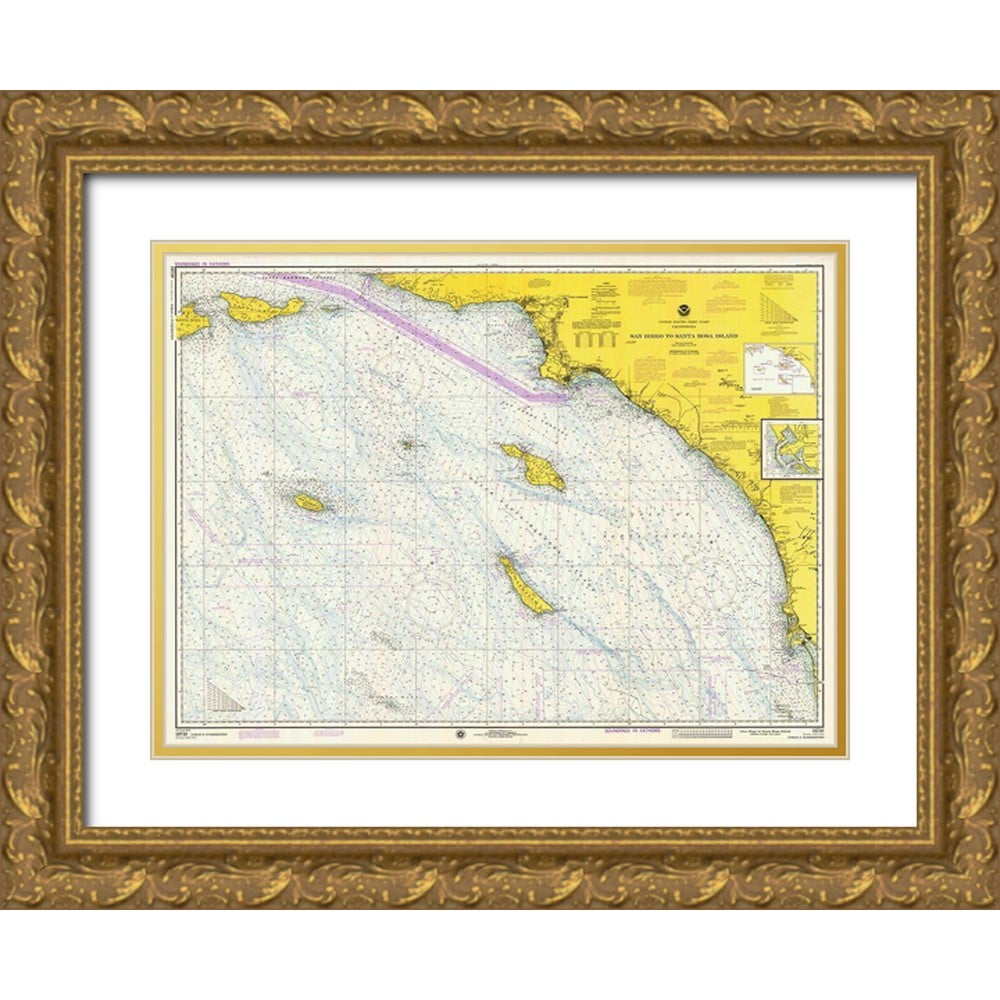 NOAA Historical Map and Chart Collection 14x11 Gold Ornate Wood Framed ...