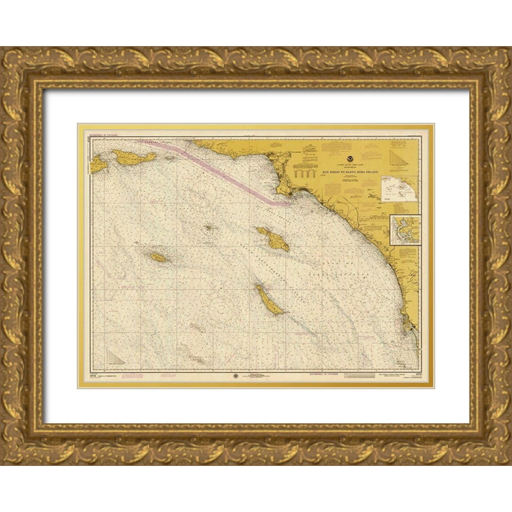 NOAA Historical Map and Chart Collection 18x14 Gold Ornate Wood Framed ...