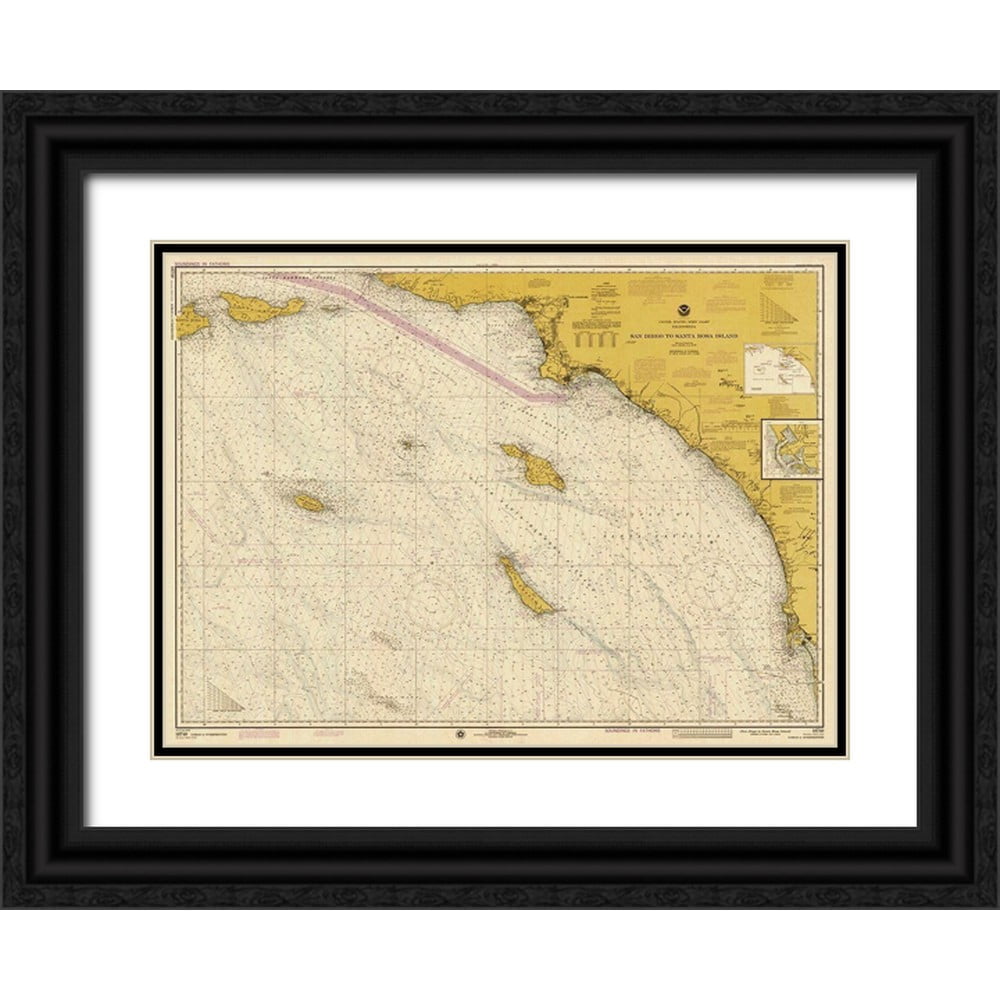 NOAA Historical Map and Chart Collection 32x24 Black Ornate Wood Framed ...